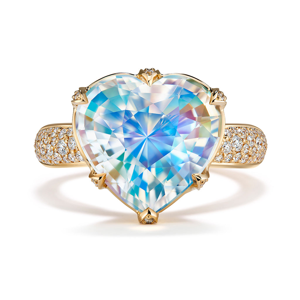 Rainbow Moonstone Ring with D Flawless Diamonds set in 18K Yellow Gold – Kat Florence