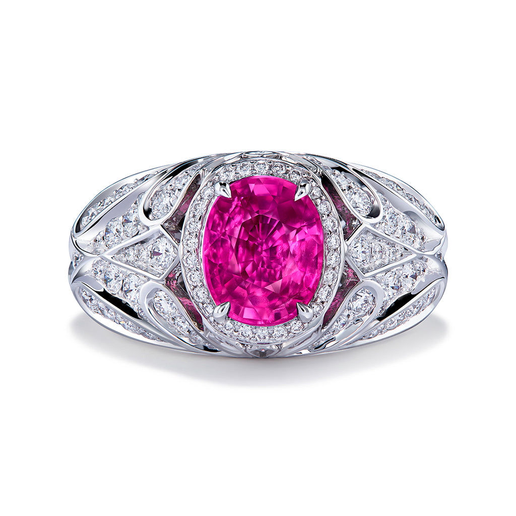 Unheated Balas Ruby Ring with D Flawless Diamonds set in 18K White Gol ...