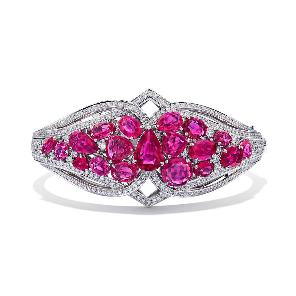 Unheated Balas Ruby Bangle with D Flawless Diamonds set in 18K White G ...