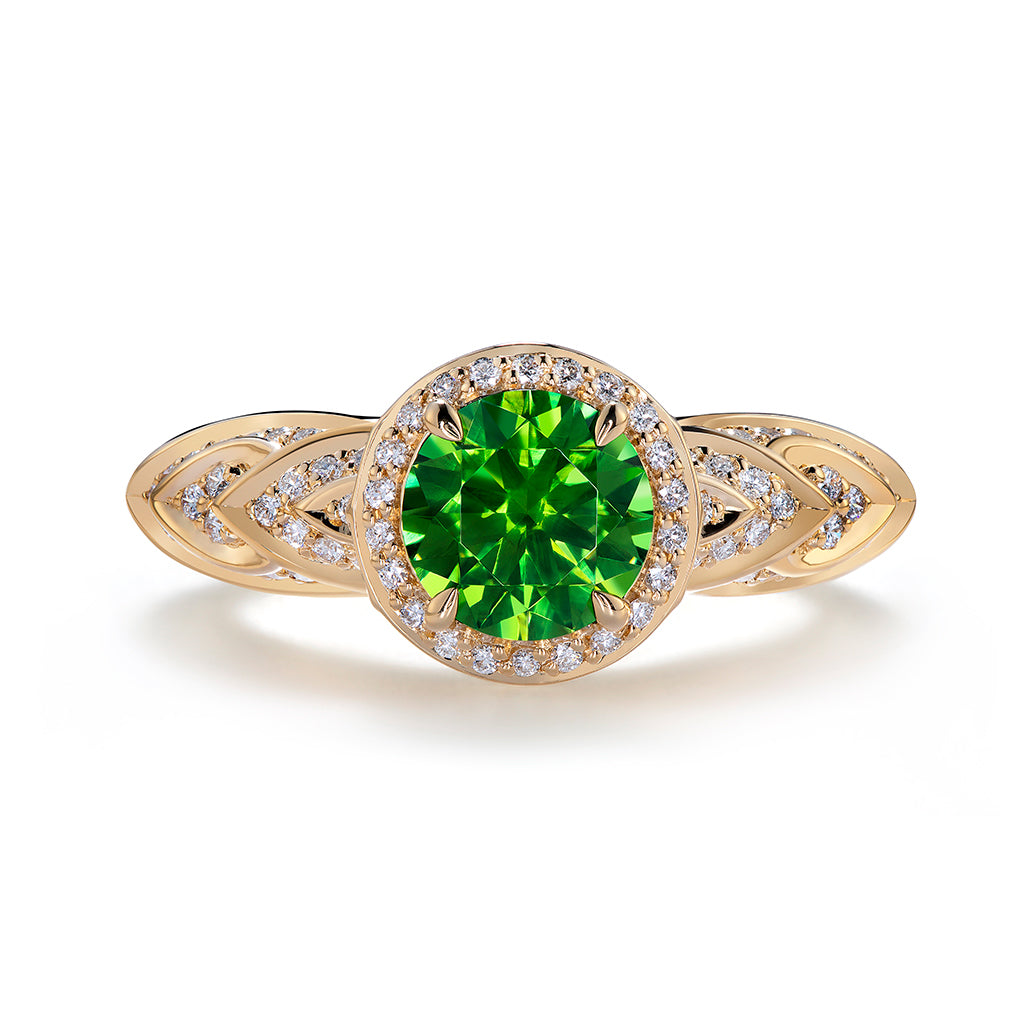Horsetail Demantoid Ring with D Flawless Diamonds set in 18K Yellow Go ...