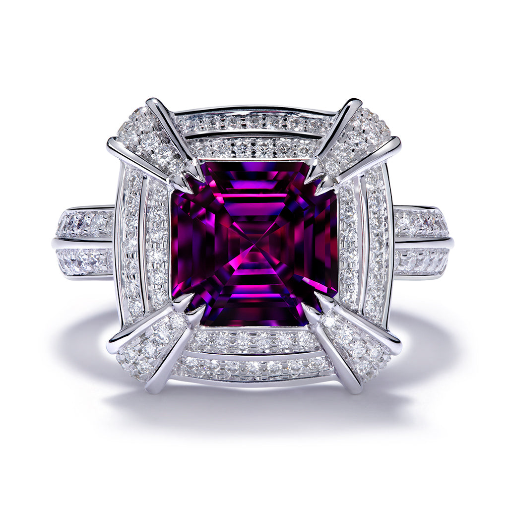 Blue Magenta Garnet Ring with D Flawless Diamonds set in 18K White Gol ...