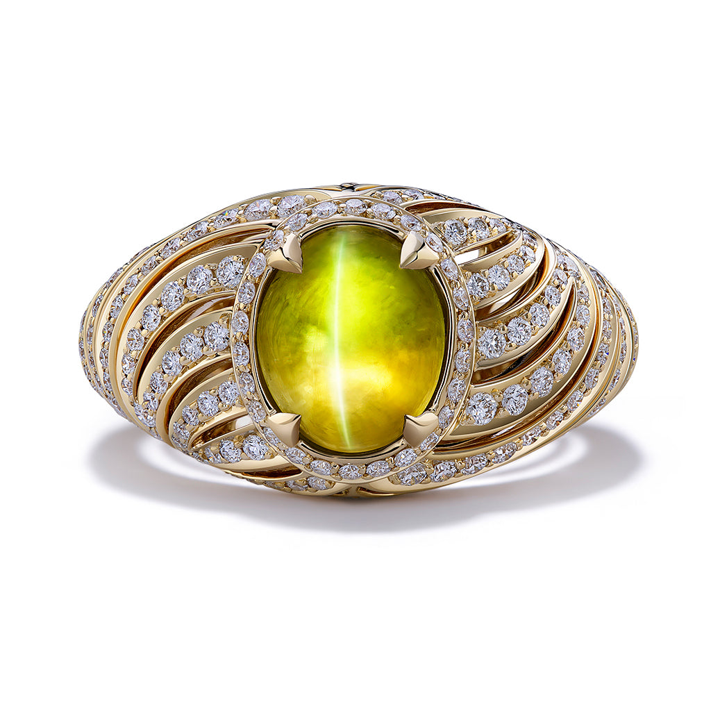 Cats Eye Chrysoberyl Ring with D Flawless Diamonds set in 18K Yellow G ...