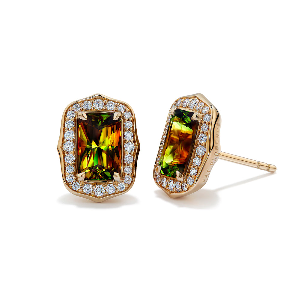 Himalayan Sphene Earrings with D Flawless Diamonds set in 18K Yellow G ...