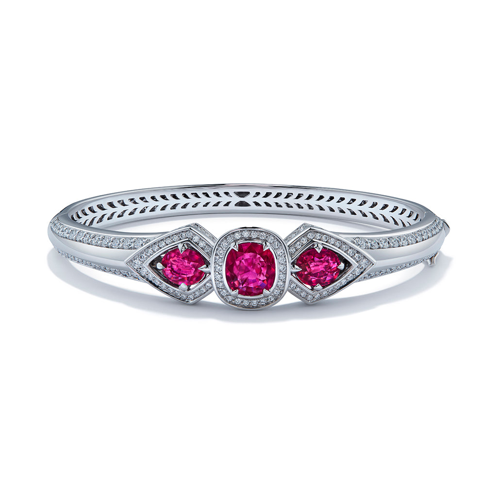 Unheated Balas Ruby Bangle with D Flawless Diamonds set in 18K White G ...