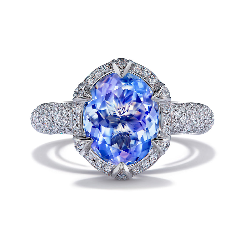 Ceylon Blue Moonstone Ring with D Flawless Diamonds set in Platinum ...