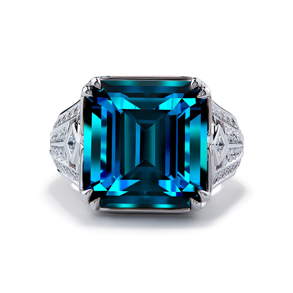 Indigo Indicolite Ring with D Flawless Diamonds set in 18K White Gold ...