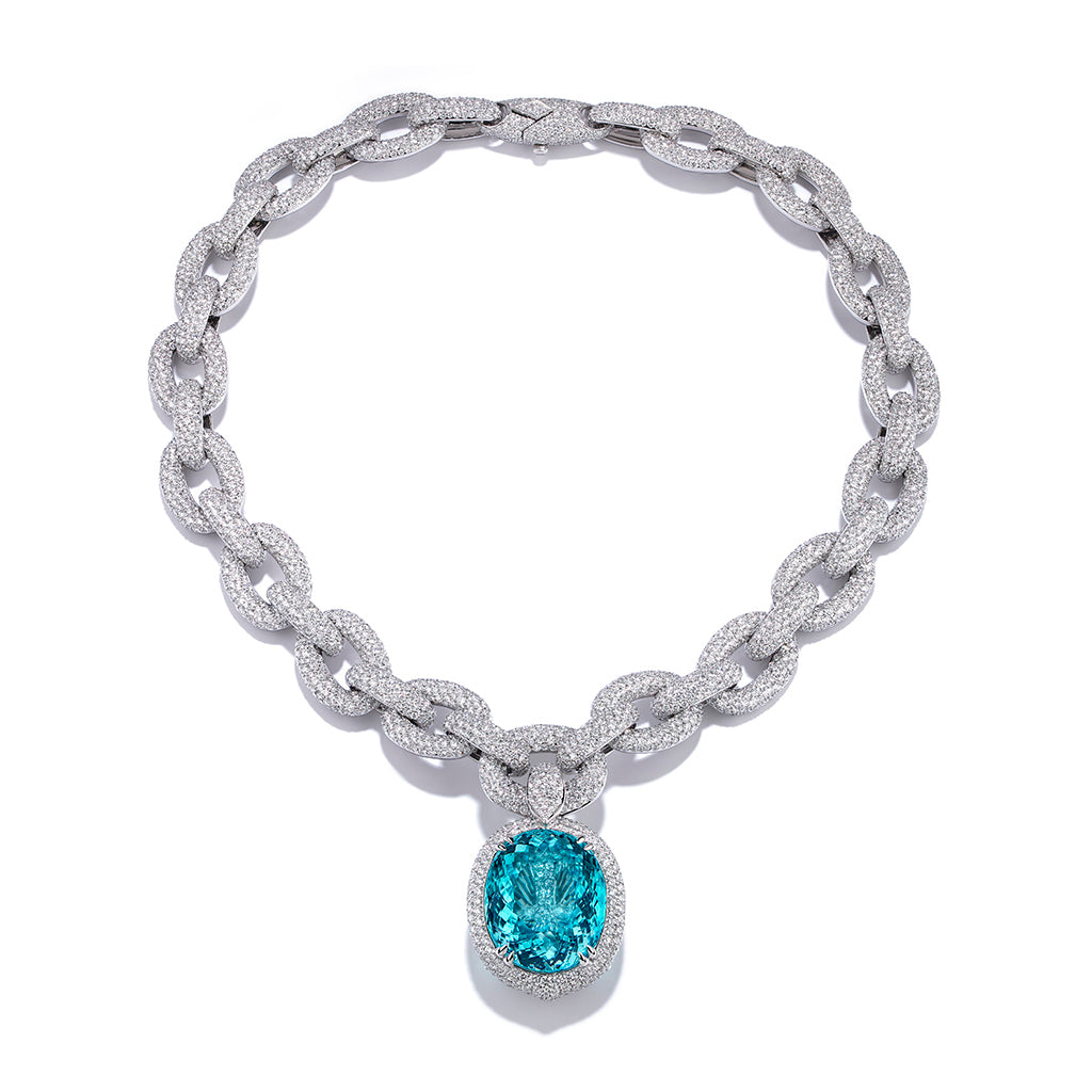 Unheated Neon Paraiba Tourmaline Necklace with D Flawless Diamonds set ...