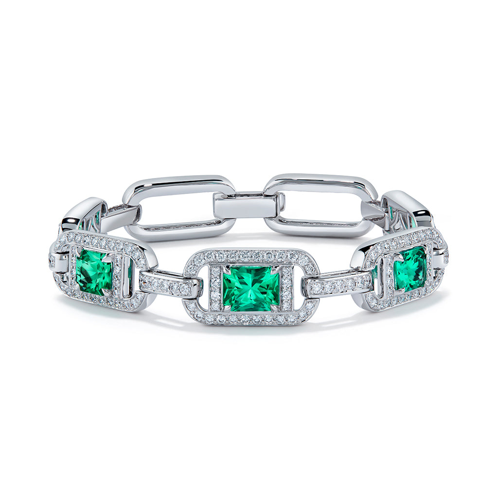 Muzo Colombian Emerald Bracelet with D Flawless Diamonds set in 18K Wh ...