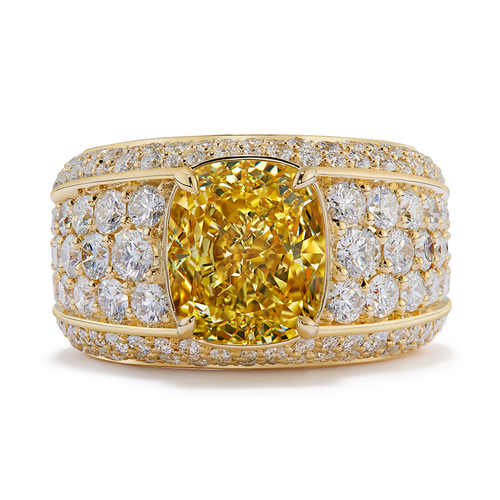 Fancy Deep Yellow Diamond Ring with D Flawless Diamonds set in 18K Yel ...