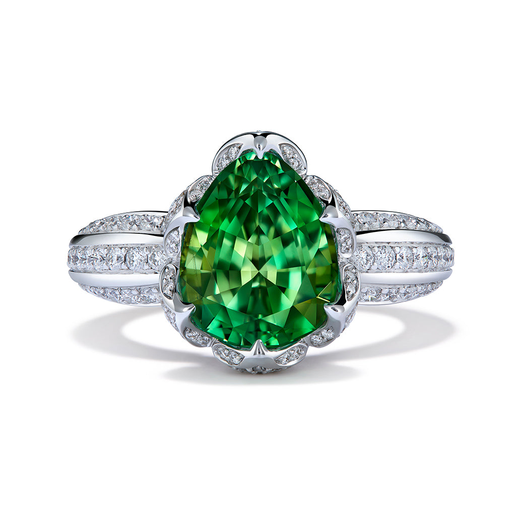 Vanadium Kornerupine Ring with D Flawless Diamonds set in 18K White Go ...