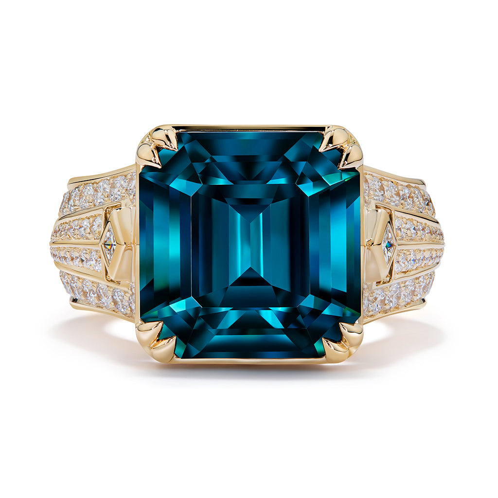 Indigo Blue Indicolite Ring with D Flawless Diamonds set in 18K Yellow ...