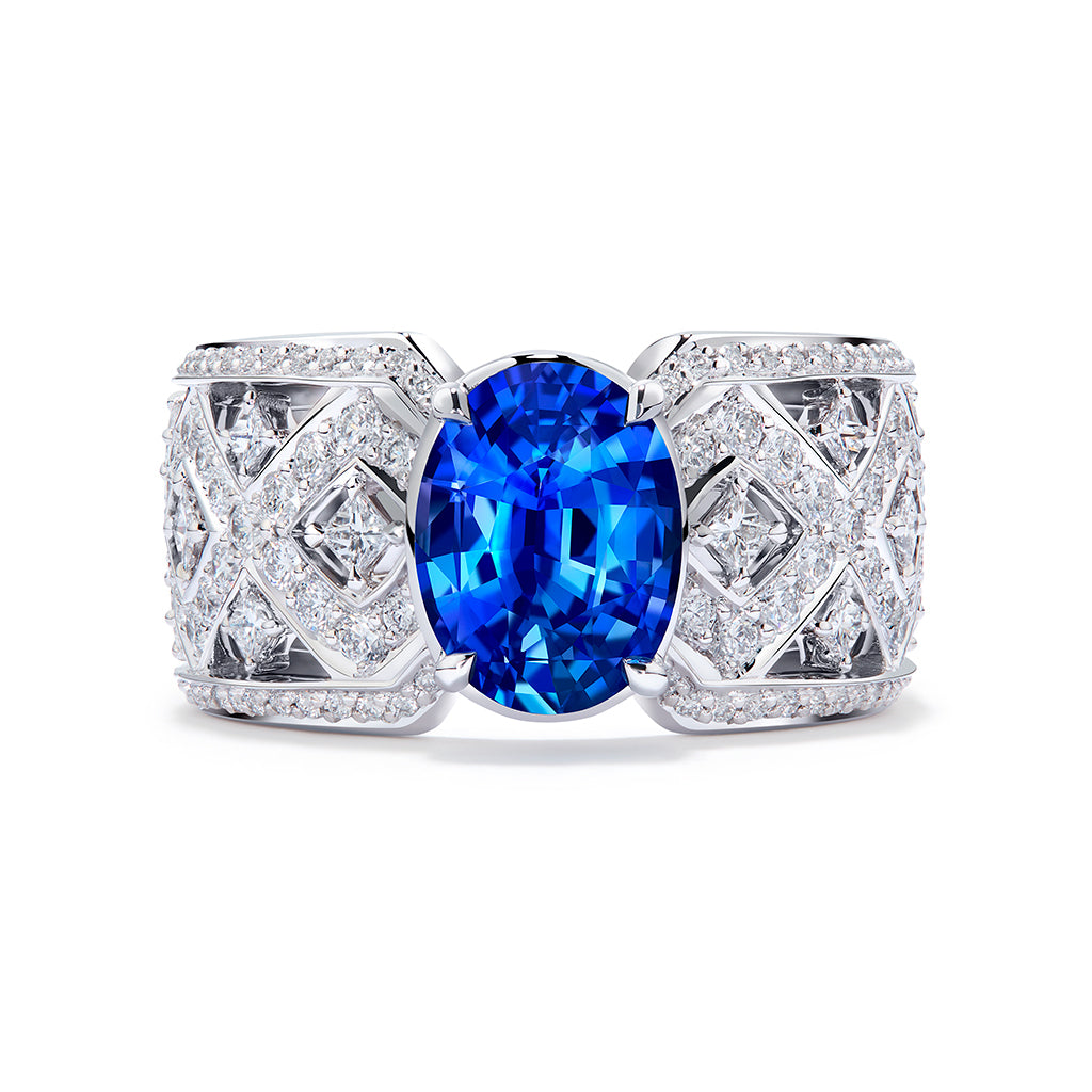 Unheated Ceylon Cornflower Blue Sapphire Ring with D Flawless Diamonds ...