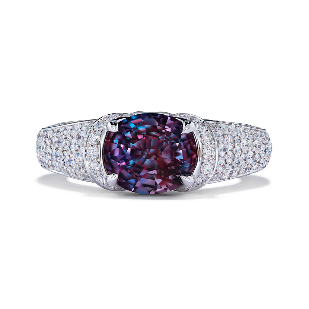 Blue Colour Change Garnet Ring with D Flawless Diamonds set in 18K Whi ...