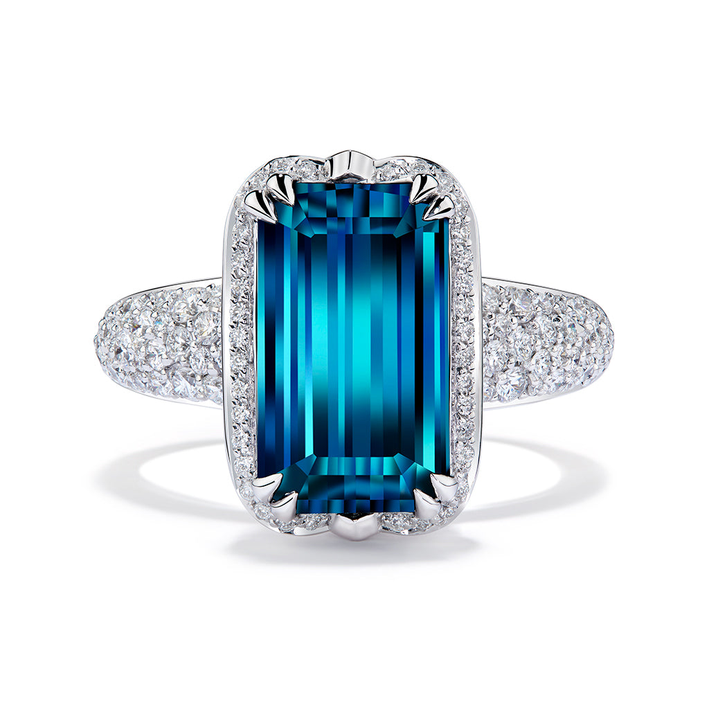Indigo Indicolite Ring with D Flawless Diamonds set in 18K White Gold ...
