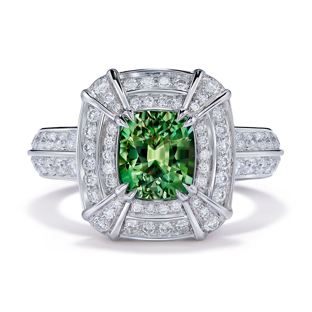 Vanadium Chrysoberyl Ring with D Flawless Diamonds set in 18K White Go ...