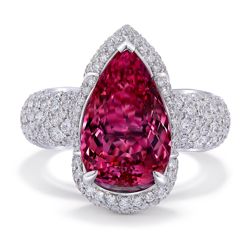 Vermillion Red Imperial Topaz Ring with D Flawless Diamonds set in 18K ...