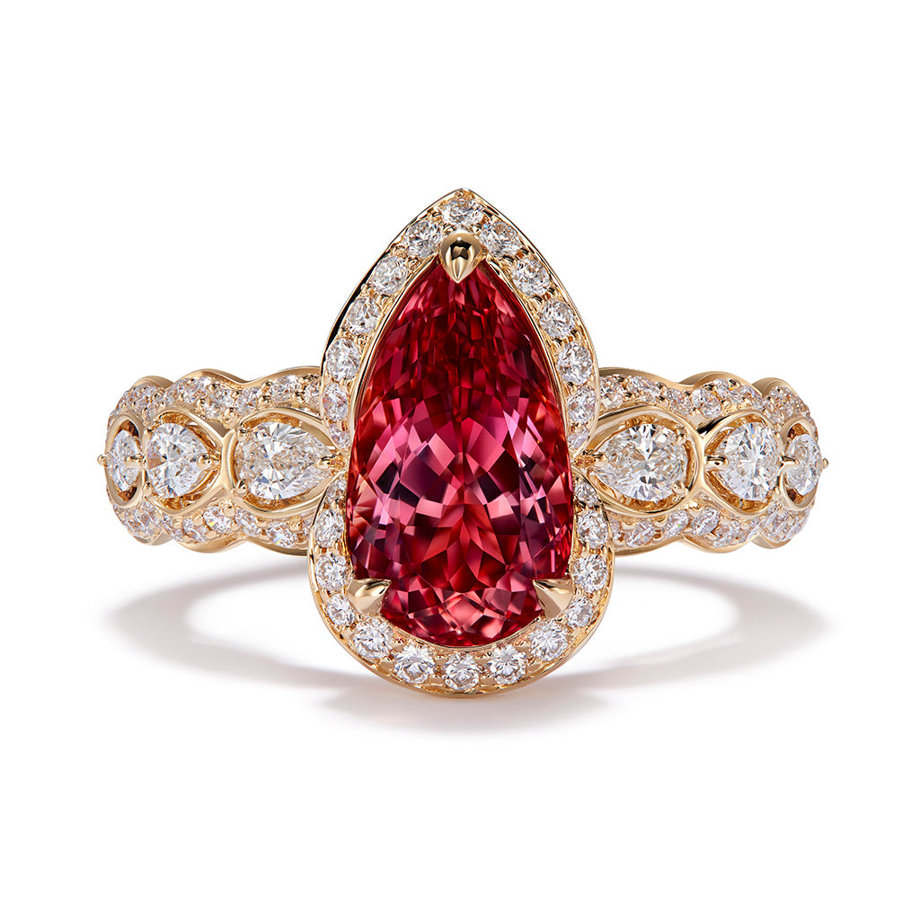 Vermillion Red Imperial Topaz Ring with D Flawless Diamonds set in 18K ...