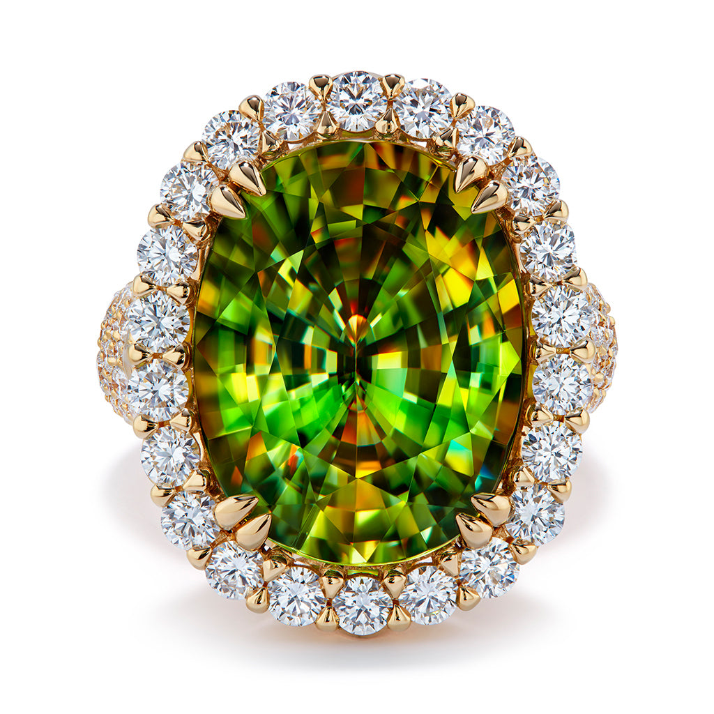 Russian Sphene Ring with D Flawless Diamonds set in 18K Yellow Gold ...