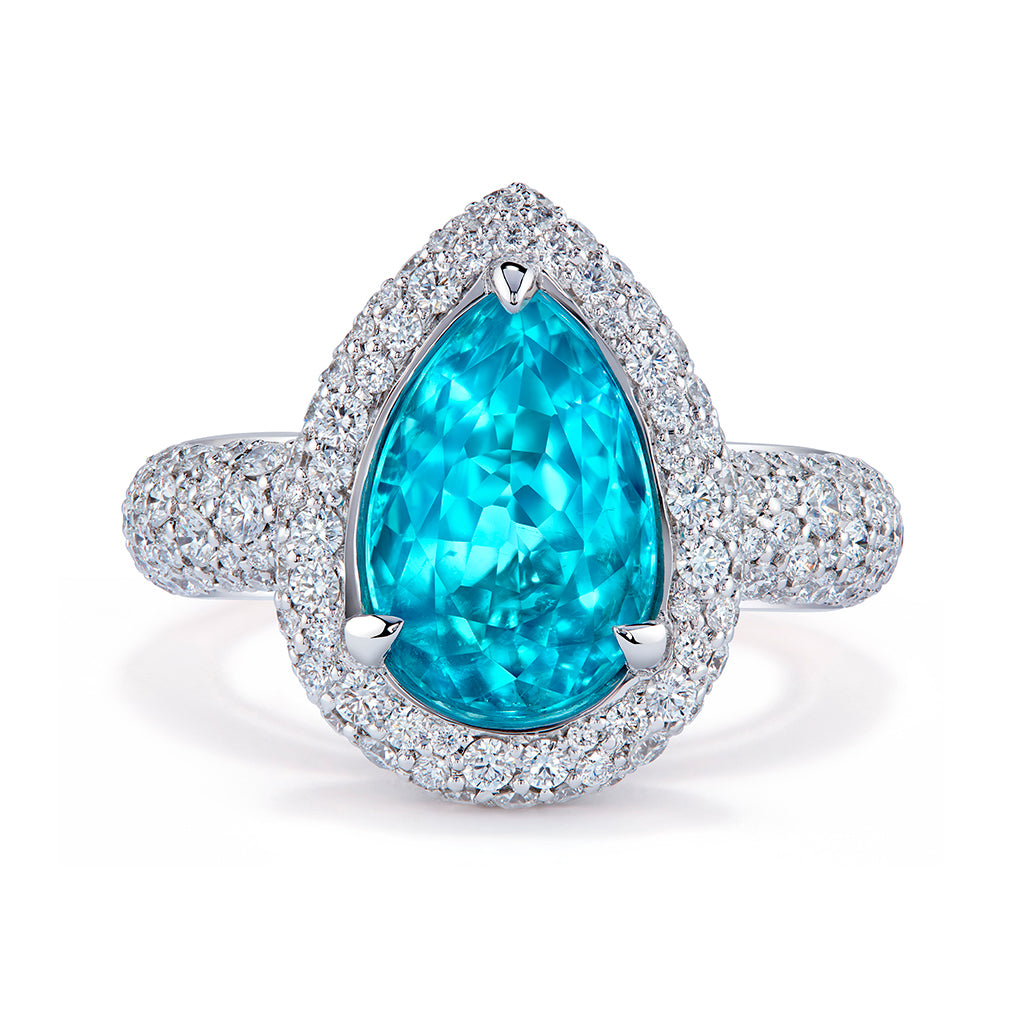 Neon Paraiba Tourmaline Ring with D Flawless Diamonds set in 18K White ...