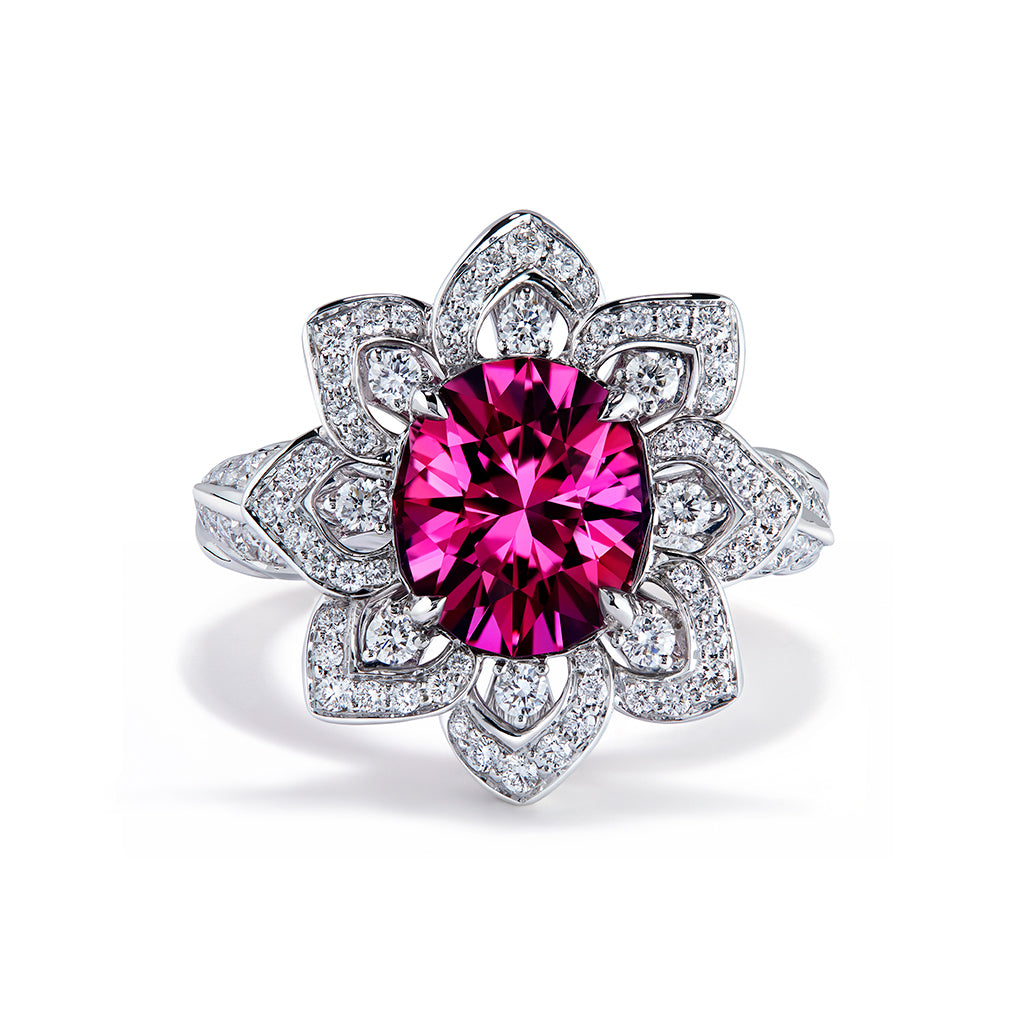 Magenta Garnet Ring with D Flawless Diamonds set in 18K White Gold ...