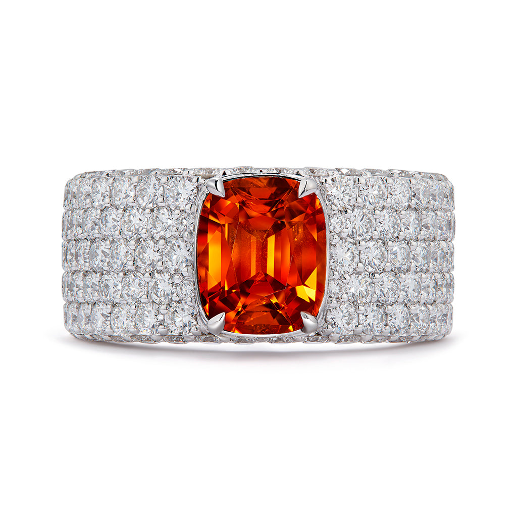 Neon Mandarin Garnet Ring with D Flawless Diamonds set in 18K White Go ...