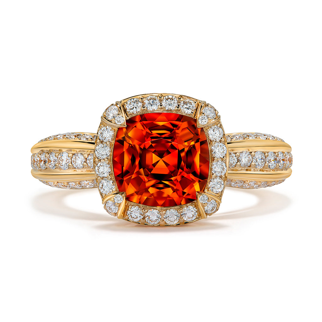 Neon Mandarin Garnet Ring with D Flawless Diamonds set in 18K Yellow G ...