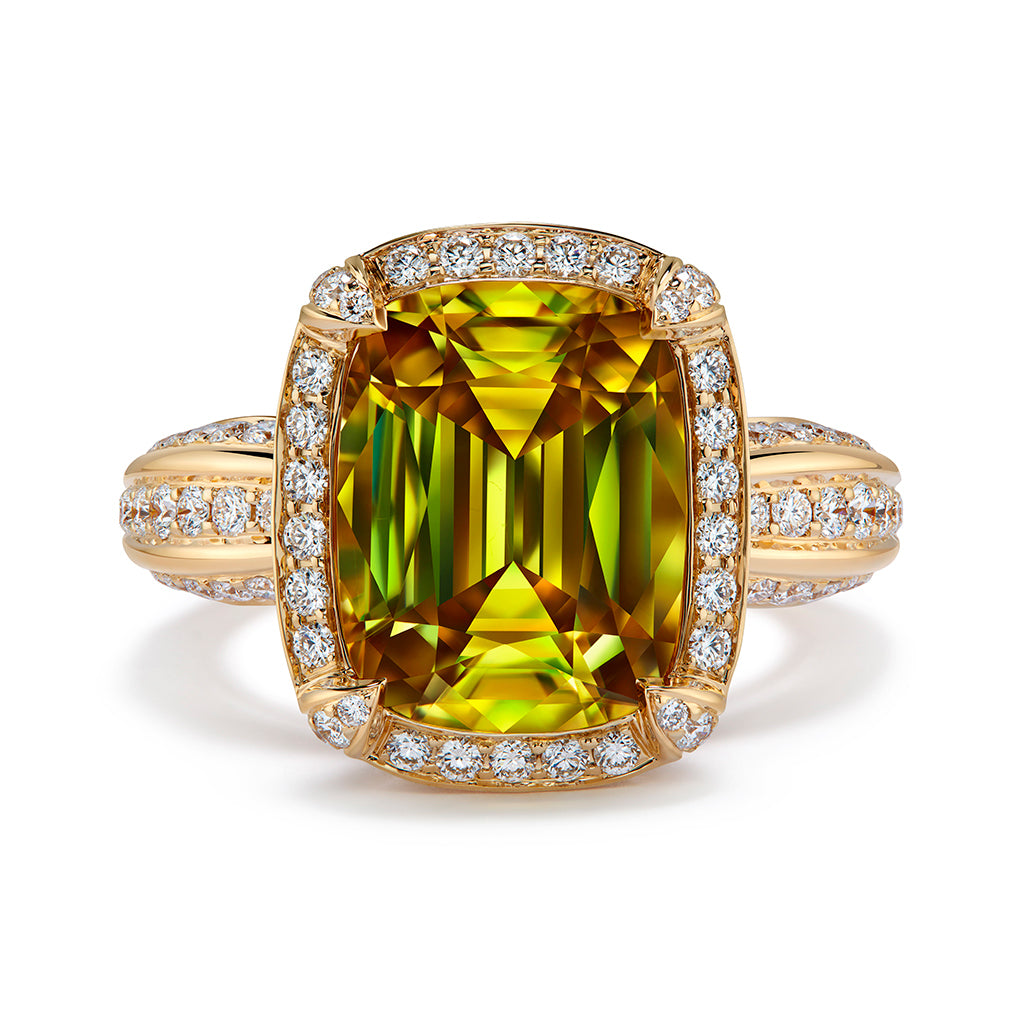Brazilian Sphene Ring with D Flawless Diamonds set in 18K Yellow Gold ...