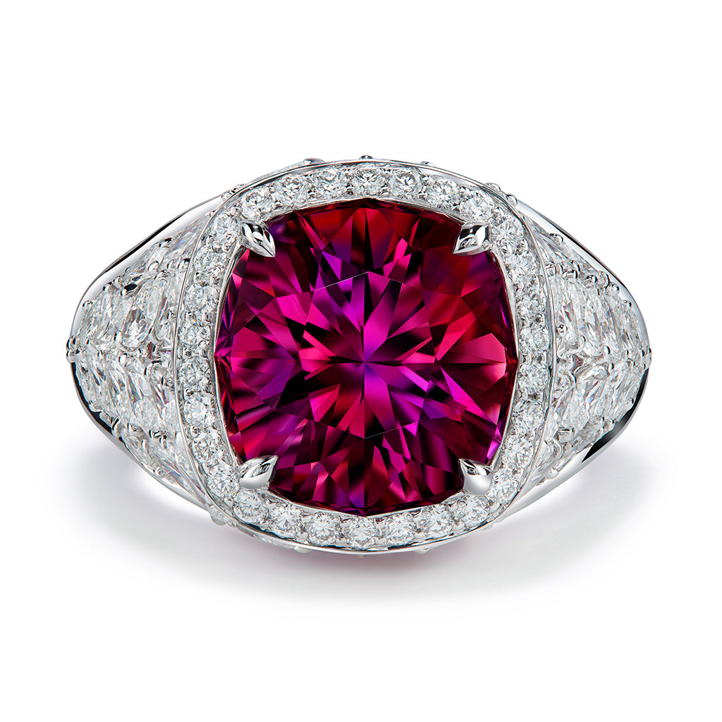Neon Rubellite Ring with D Flawless Diamonds set in 18K White Gold ...