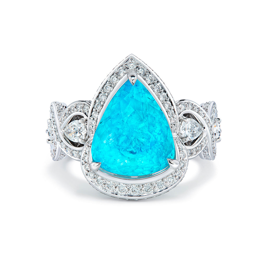 Neon Paraiba Tourmaline Ring with D Flawless Diamonds set in 18K White ...