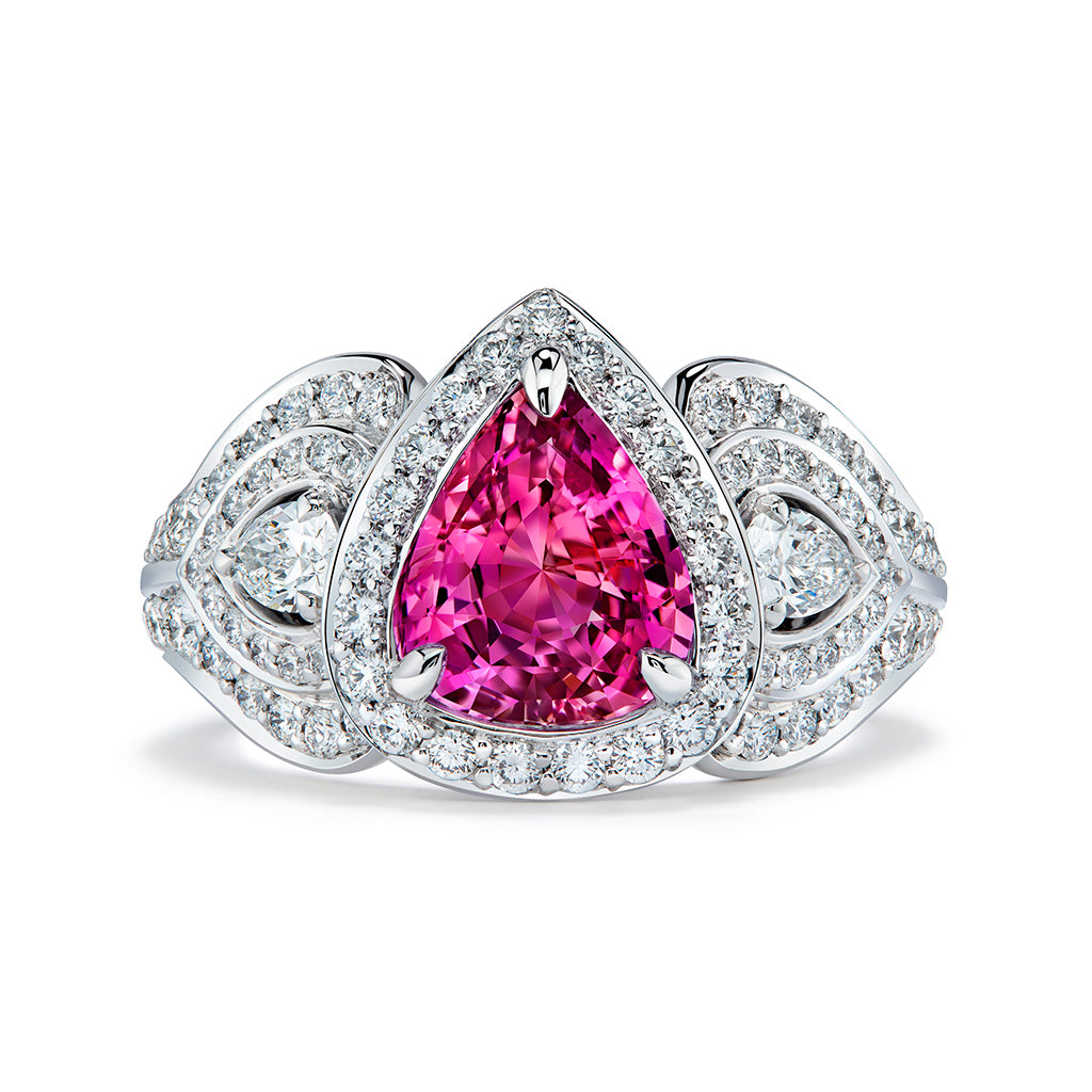 Unheated Vivid Hot Pink Sapphire Ring with D Flawless Diamonds set in ...