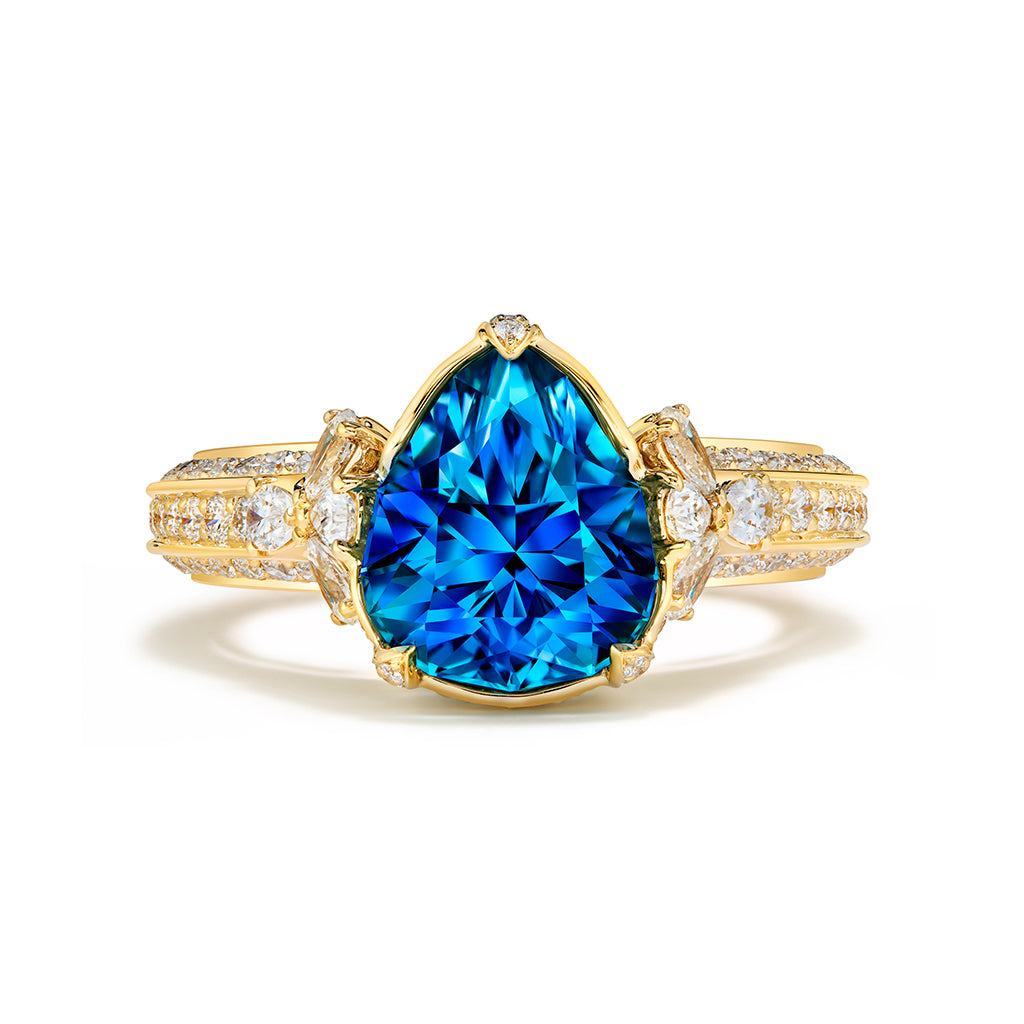 Blue Zircon Ring with D Flawless Diamonds set in 18K Yellow Gold – Kat ...