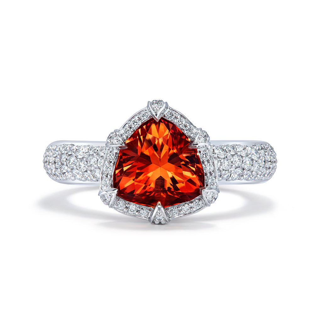 Neon Mandarin Garnet Ring with D Flawless Diamonds set in 18K White Go ...