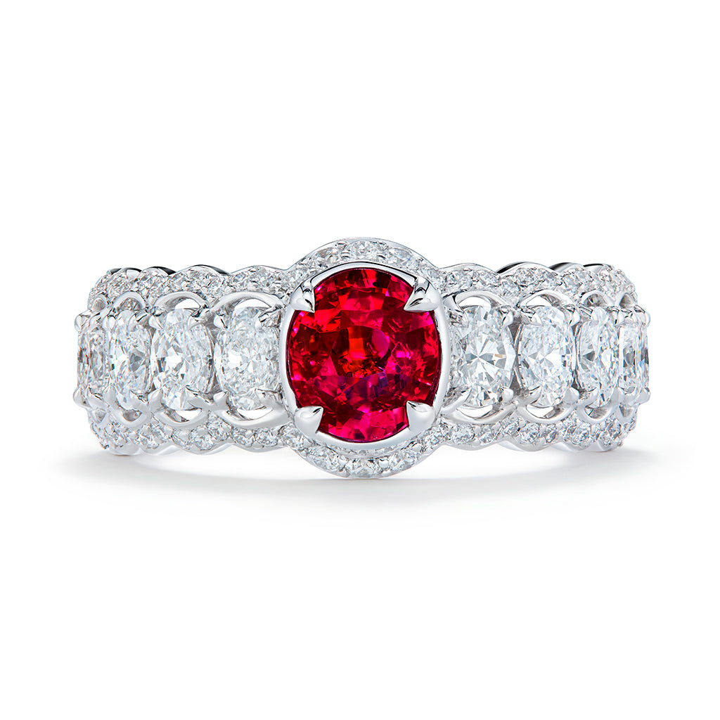 Unheated Jedi Crimson Red Pigeon Blood Ruby Ring with D Flawless Diamo ...