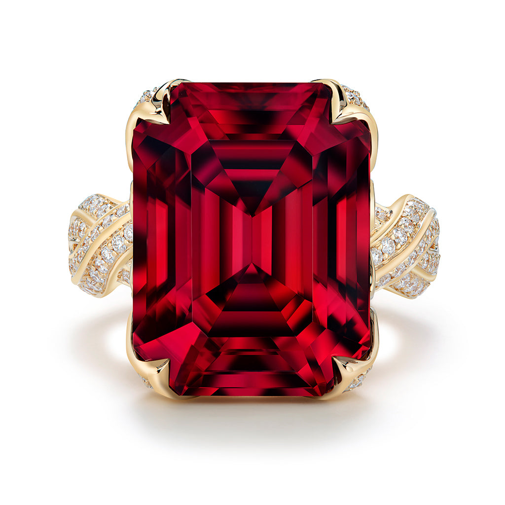 Unheated Australian Red Zircon Ring with D Flawless Diamonds set in 18 ...