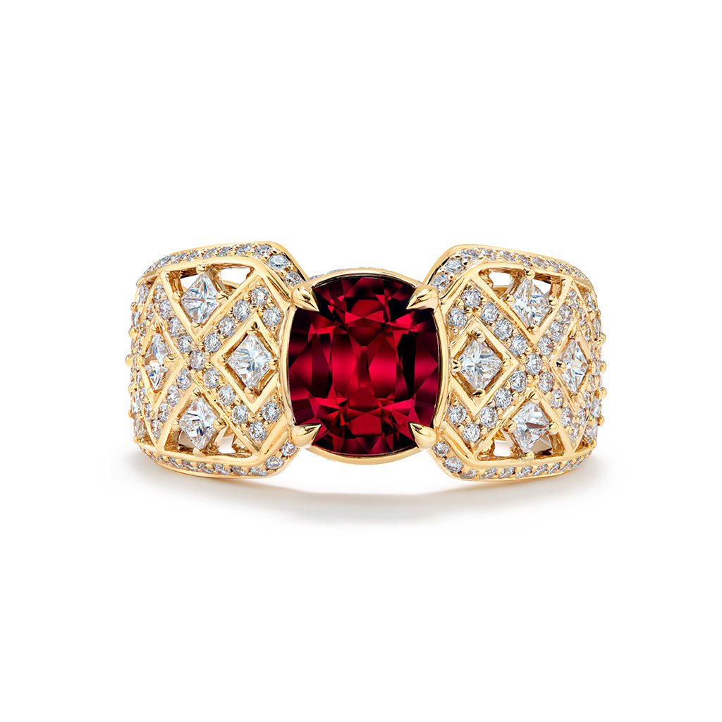 Flawless Burmese Noble Red Spinel Ring with D Flawless Diamonds set in ...