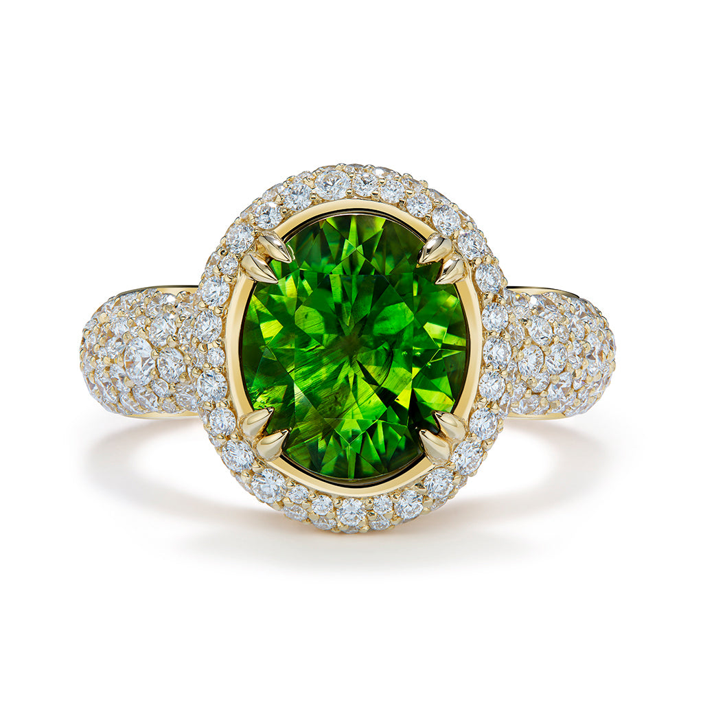 Horsetail Russian Demantoid Ring with D Flawless Diamonds set in 18K ...