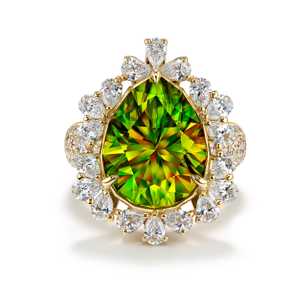 Russian Sphene Ring with D Flawless Diamonds set in 18K Yellow Gold ...