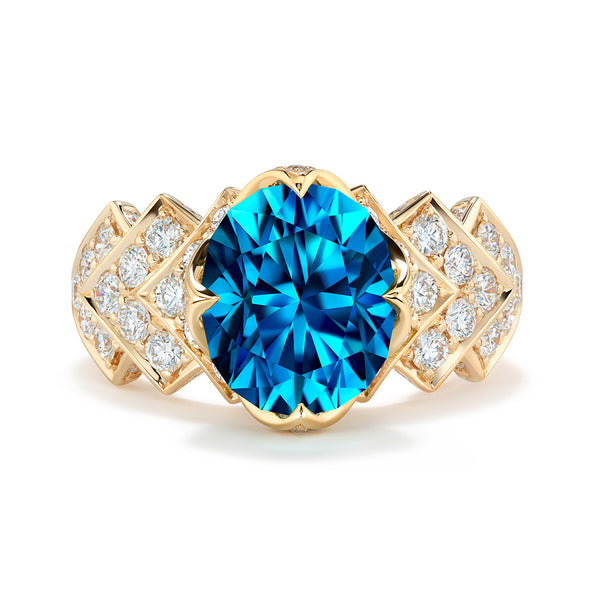 Blue Zircon Ring with D Flawless Diamonds set in 18K Yellow Gold – Kat ...