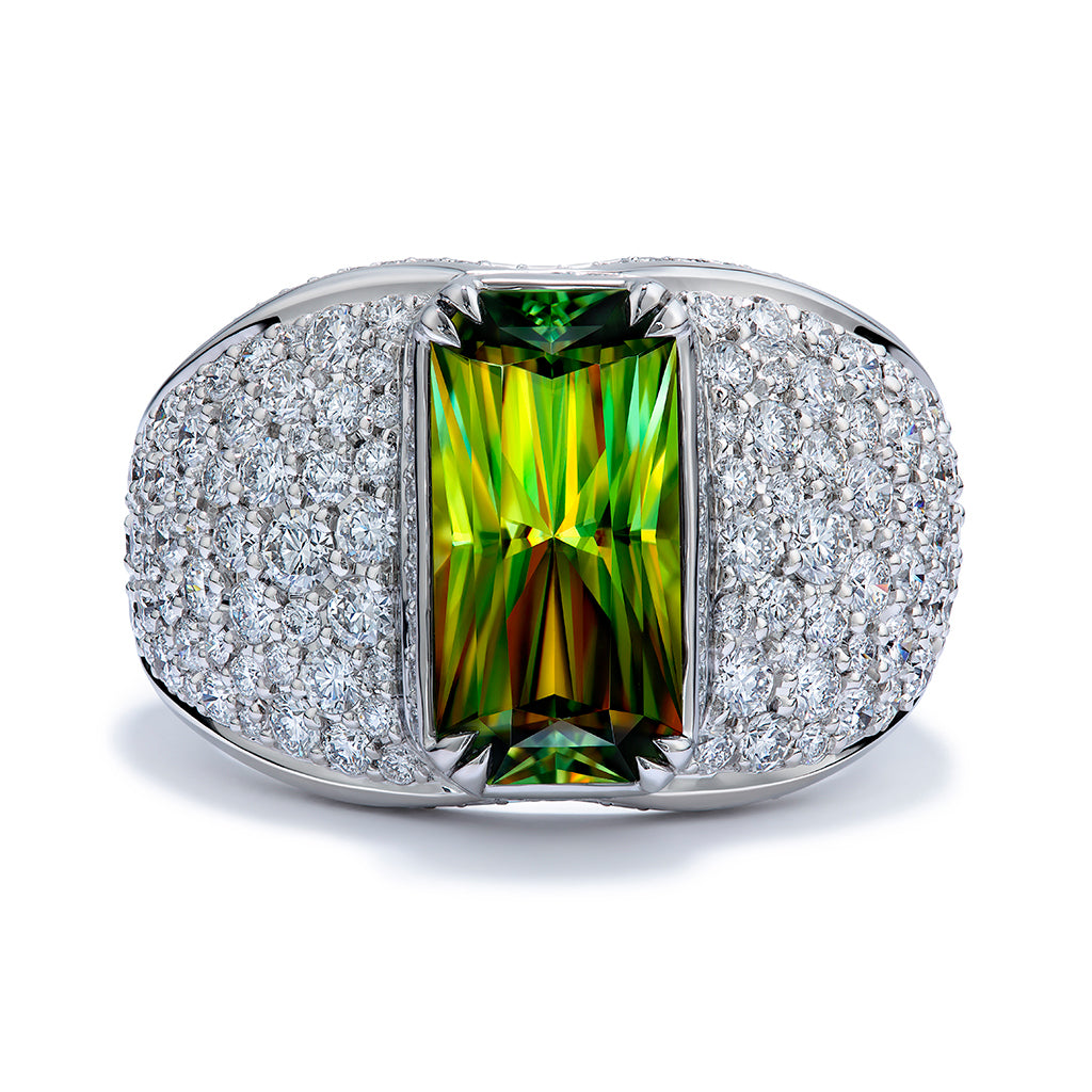 Sphene Ring with D Flawless Diamonds set in Platinum – Kat Florence