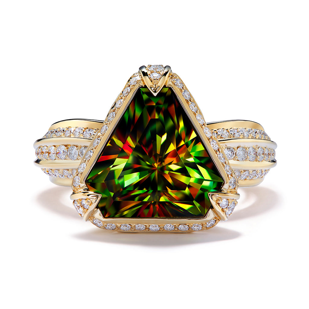 Himalayan Sphene Ring with D Flawless Diamonds set in 18K Yellow Gold ...